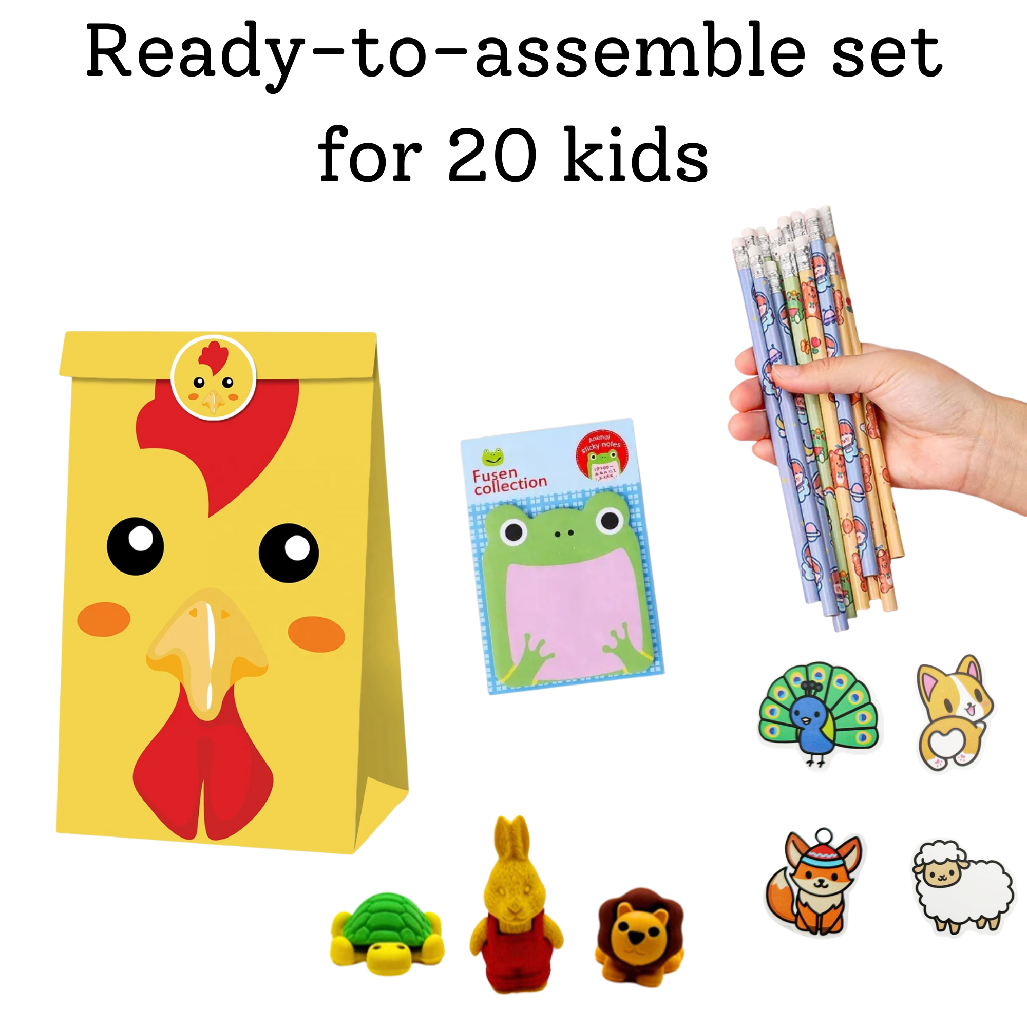 Animal Party Favor Set – 20 Bags + 140 Favors – Easy favors
